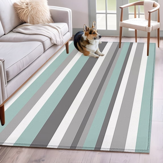 Area Rug 3x5ft Stripes Pattern Area Rugs Washable Low Pile Floor Carpet ...