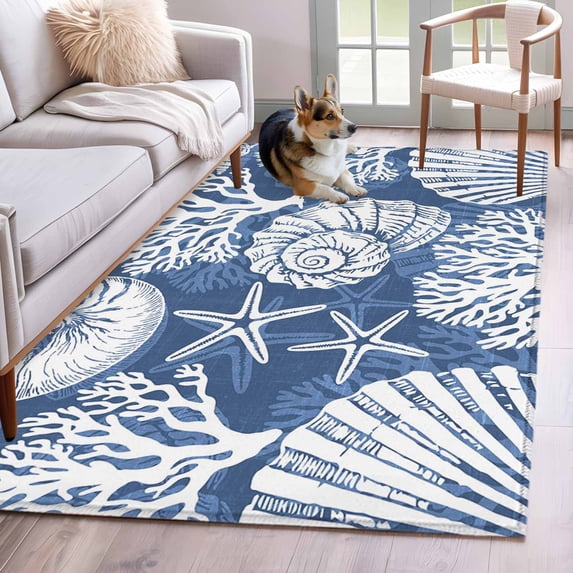 Area Rug 3x5ft, Summer Ocean Starfish Coral Washable Rugs for Living ...
