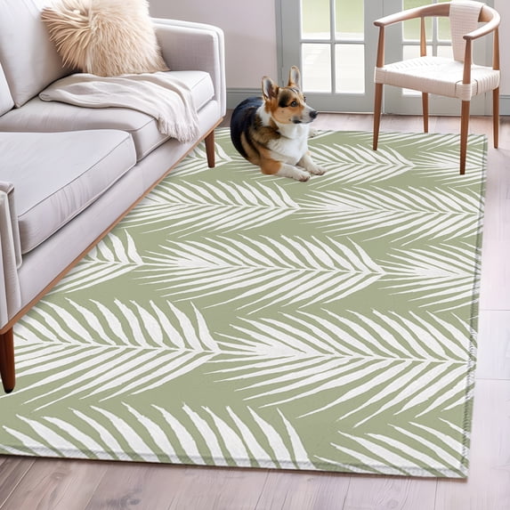 Area Rug 3x5ft, Summer Palm Leaf Sage Green Washable Rugs for Living ...