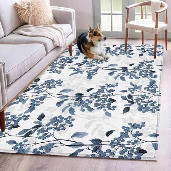 Area Rug 3x5ft Summer Pastoral Blue Botanical Area Rugs Washable Low ...