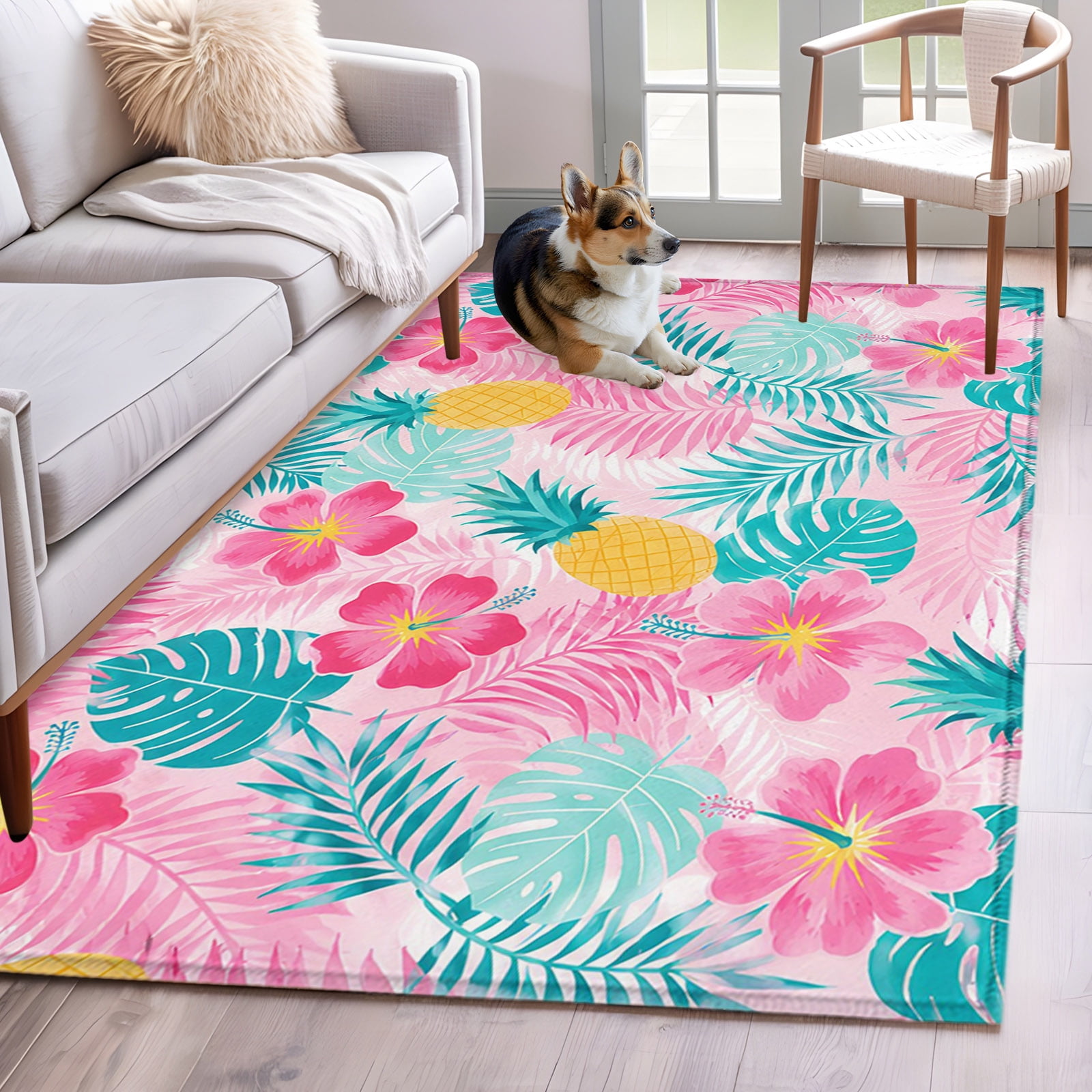 Area Rug 3x5ft, Summer Pineapple Monstera Leaves Washable Rugs for ...