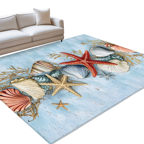 Area Rug 3x5ft Summer Starfish Shell Coral Washable Area Rugs for ...