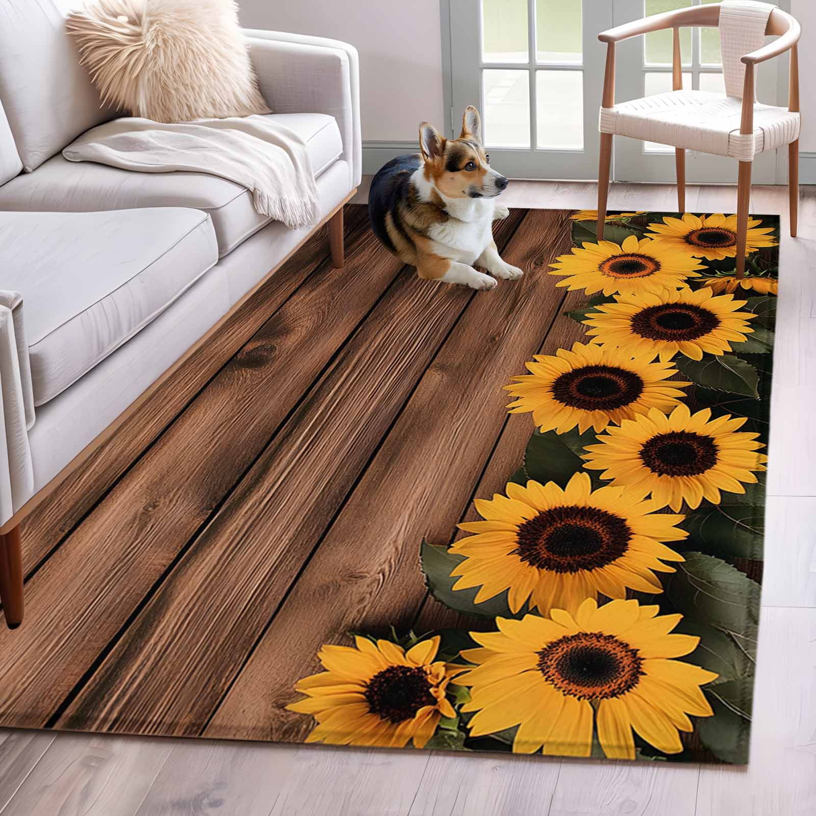 Area Rug 3x5ft Summer Sunflower Plant Area Rugs Washable Low Pile Floor ...