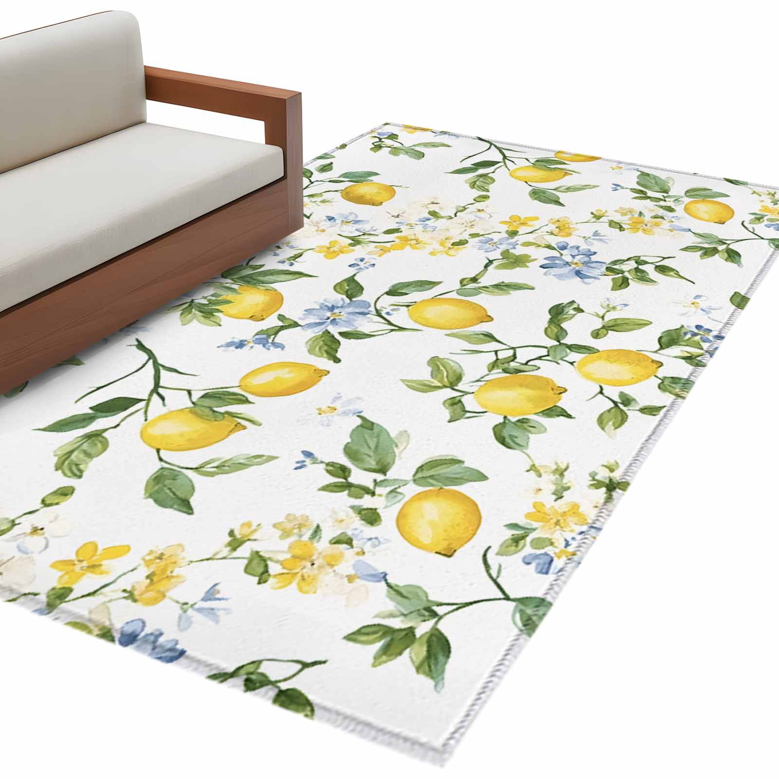 Area Rug 3x5ft, Summer Watercolor Lemon Flower Washable Rugs for Living ...