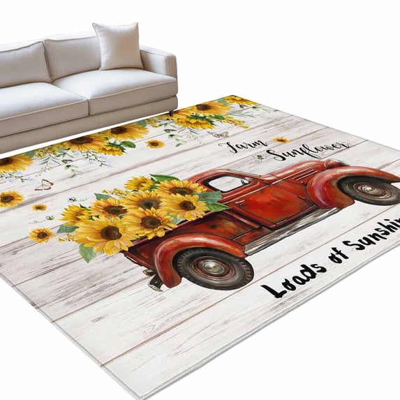 Area Rug 3x5ft Sunflower Red Truck Washable Area Rugs for Living Room ...