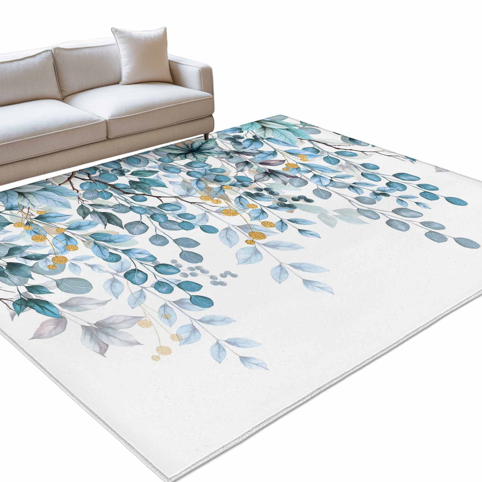 Area Rug 3x5ft Teal Blue Eucalyptus Leaves Washable Area Rugs for ...