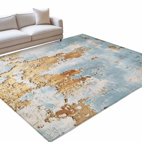 Area Rug 3x5ft Teal Blue Modern Washable Area Rugs for Living Room Gold ...