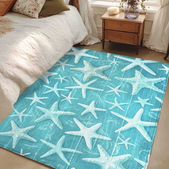 Area Rug 3x5ft Teal Starfish Carpets Indoor Floor Area Mat Washable ...
