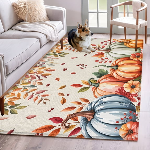 Area Rug 3x5ft, Thanksgiving Autumn Pumpkin Leaf Washable Rugs for ...