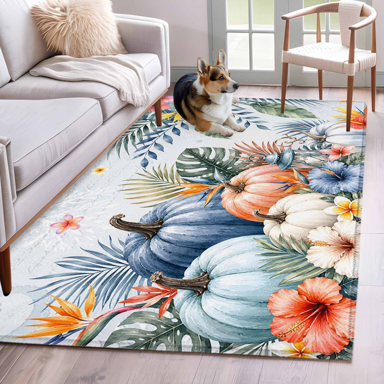 Area Rug 3x5ft Thanksgiving Autumn Pumpkins Area Rugs Washable Low Pile ...