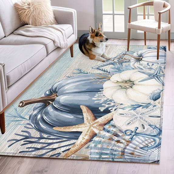 Area Rug 3x5ft, Thanksgiving Blue White Pumpkin Washable Rugs for ...
