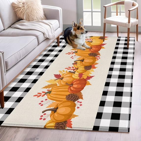 Area Rug 3x5ft, Thanksgiving Orange Pumpkin Maple Leaf Washable Rugs ...