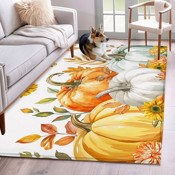 Area Rug 3x5ft, Thanksgiving Orange White Pumpkin Washable Rugs for ...