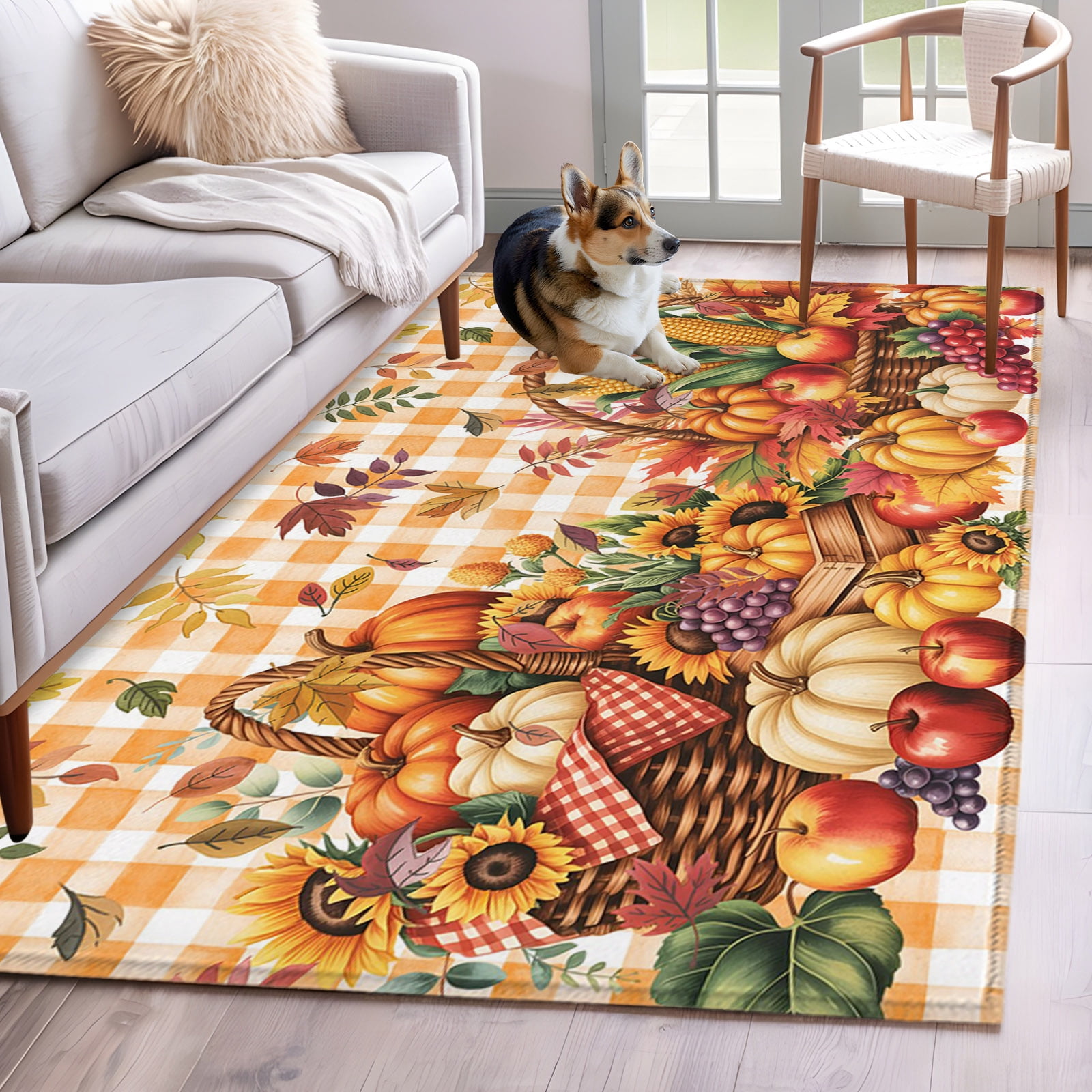 Area Rug 3x5ft, Thanksgiving Pumpkin Fall Harvest Washable Rugs for ...