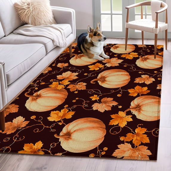 Area Rug 3x5ft Thanksgiving Pumpkin Maple Leaf Area Rugs Washable Low ...
