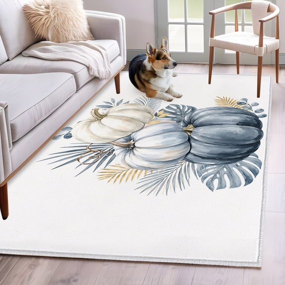 Area Rug 3x5ft, Thanksgiving Pumpkin Monstera Washable Rugs for Living ...