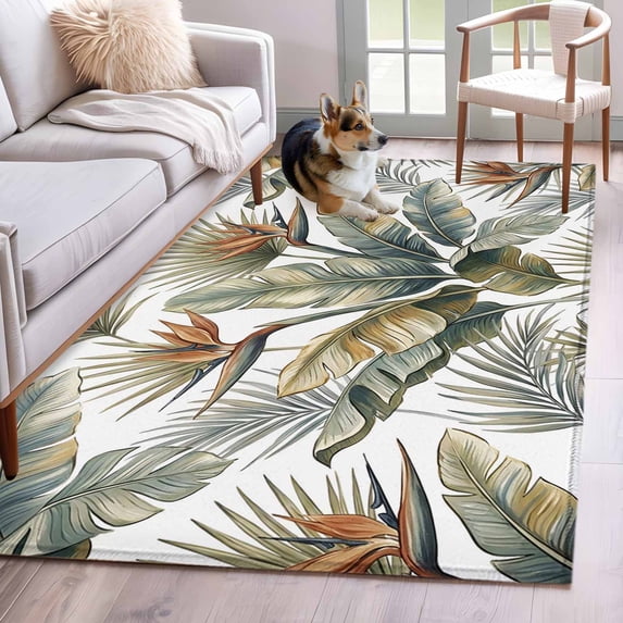 Area Rug 3x5ft Tropical Botanical Leaves Area Rugs Washable Low Pile ...