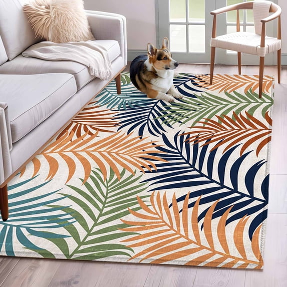 Area Rug 3x5ft Tropical Botanical Palm Fronds Area Rugs Washable Low ...