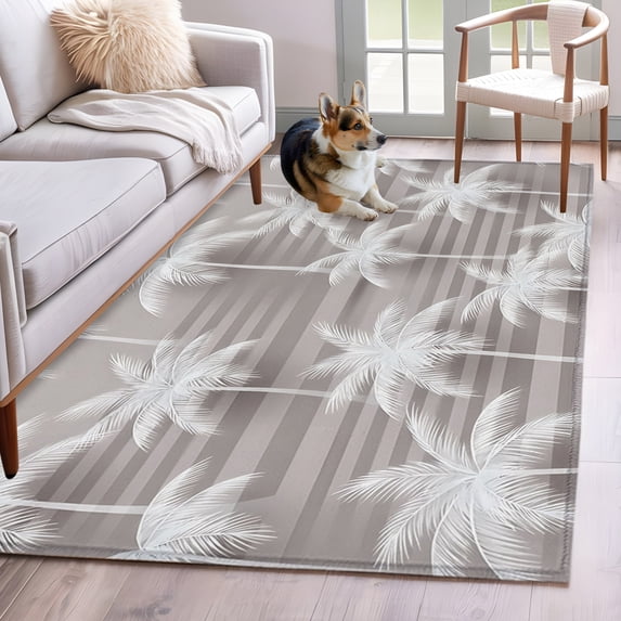 Area Rug 3x5ft Tropical Coastal White Palm Trees Area Rugs Washable Low ...