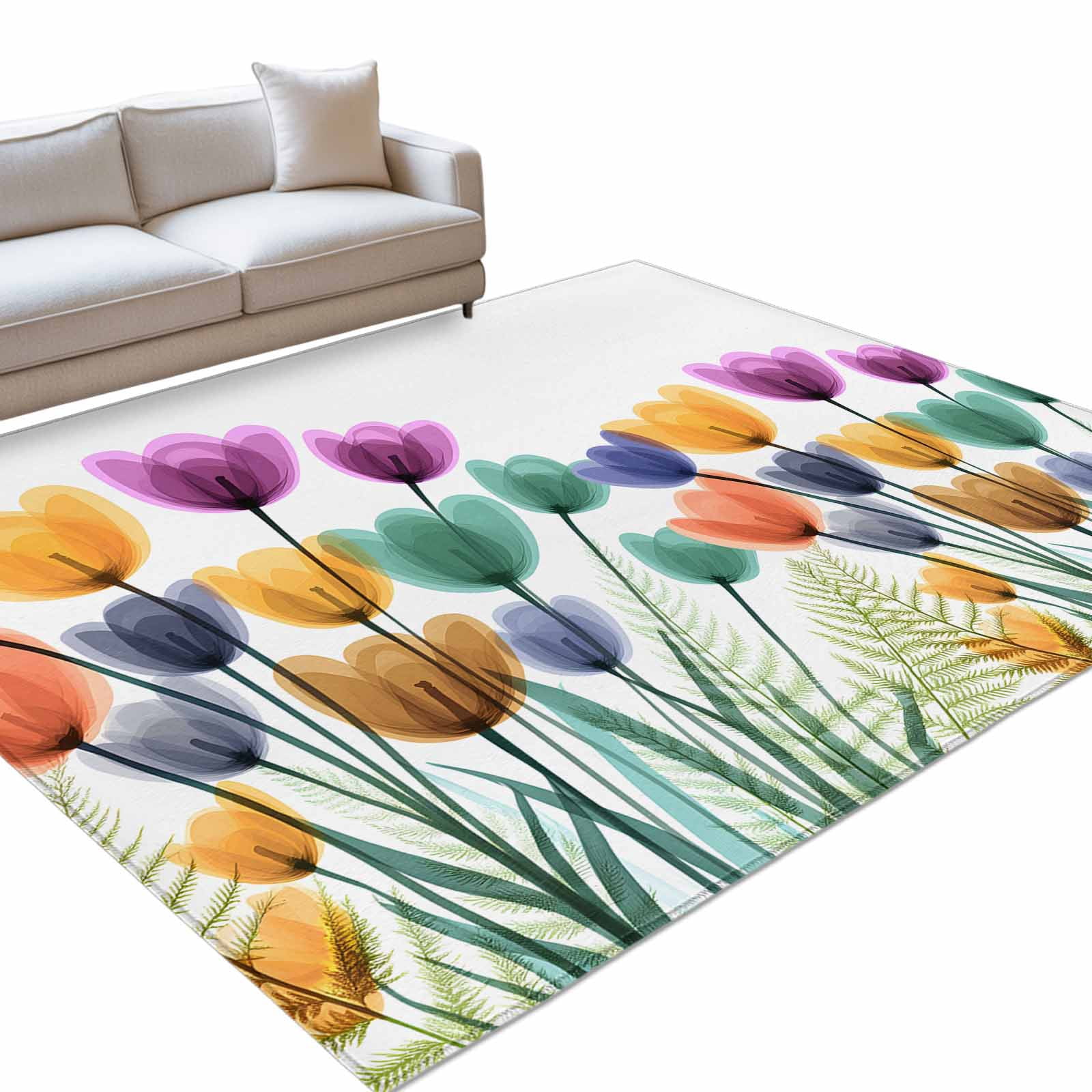 Area Rug 3x5ft Tulip Flower Washable Area Rugs for Living Room Color ...
