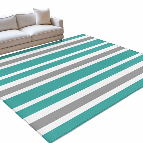 Area Rug 3x5ft Turquoise, White and Grey Stripes Washable Area Rugs for ...