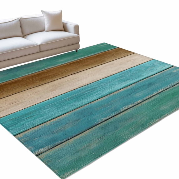 Area Rug 3x5ft Turquoise Wood Grain Washable Area Rugs for Living Room ...