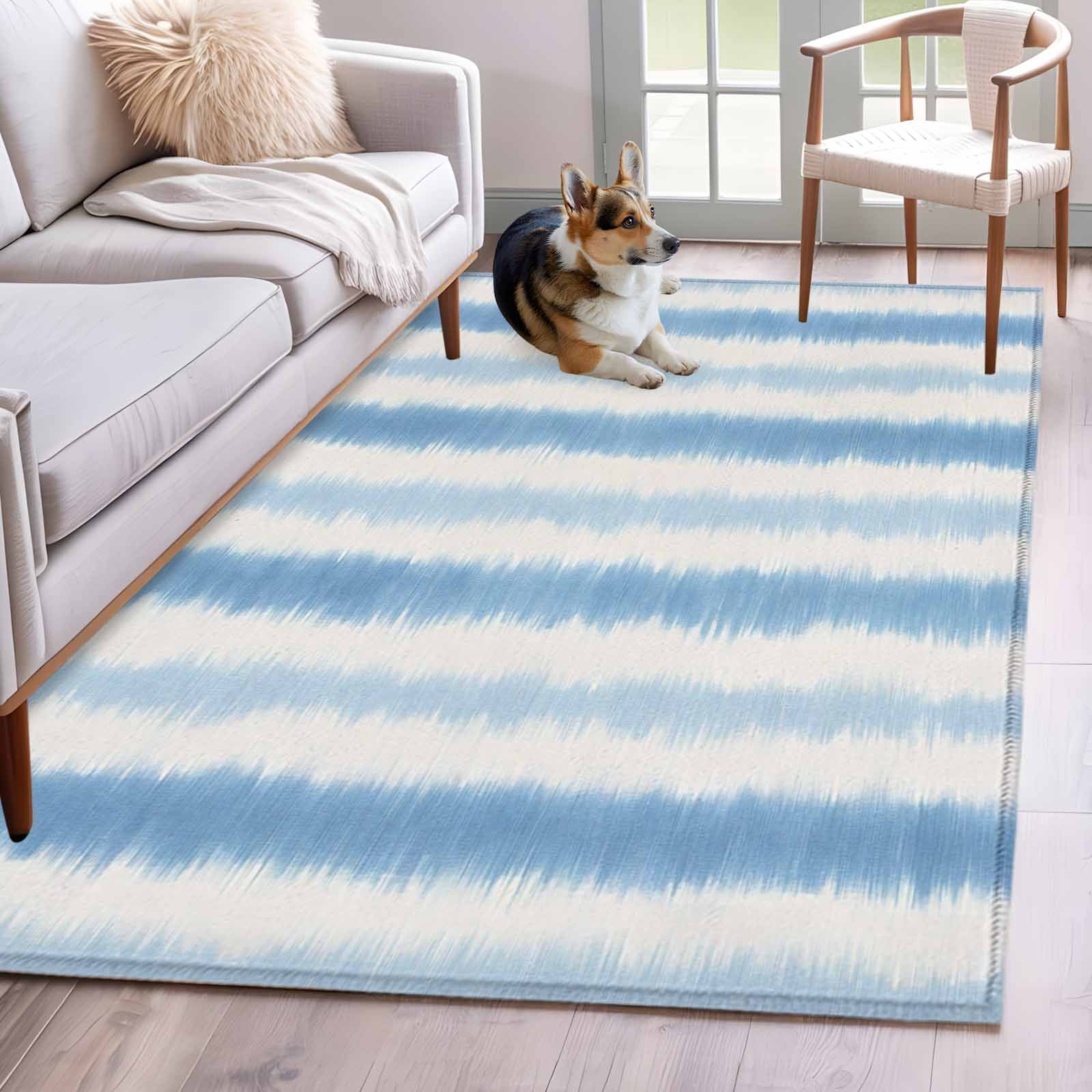 Area Rug 3x5ft Vertical Halation Blue White Striped Area Rugs Washable ...