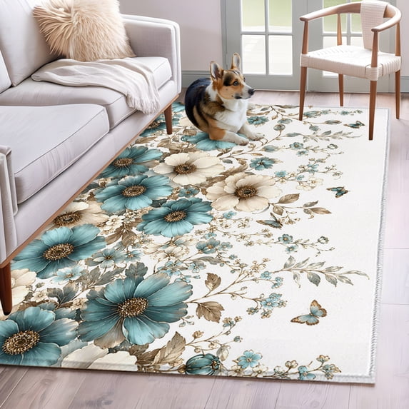 Area Rug 3x5ft, Vintage Flower Tulip Fallen Leaves Washable Rugs for ...