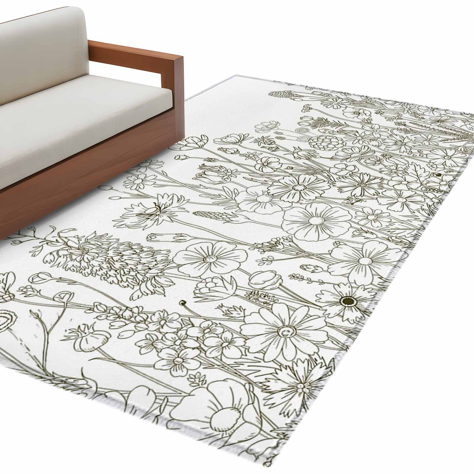 Area Rug 3x5ft, Vintage Green Herbs Flowers Plants Washable Rugs for ...