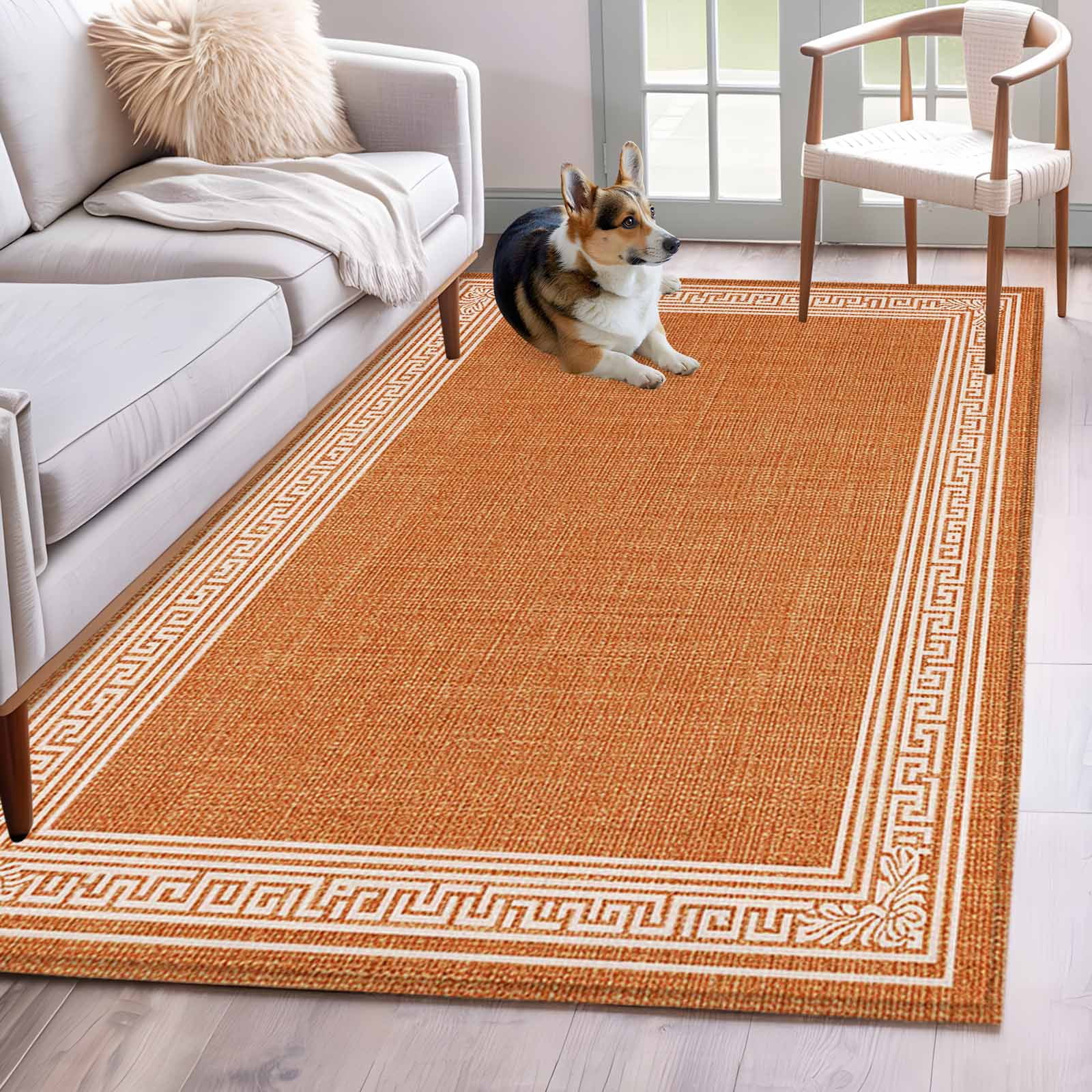 Area Rug 3x5ft Vintage Inspired Key Design Orange Area Rugs Washable ...