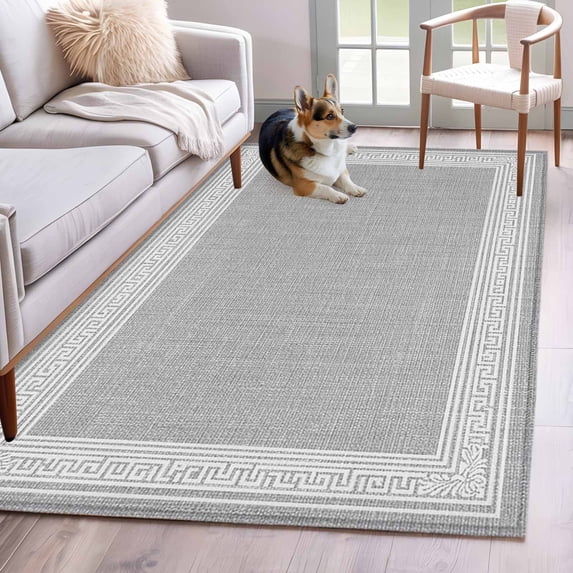 Area Rug 3x5ft Vintage Key Pattern Grey Linen Area Rugs Washable Low ...