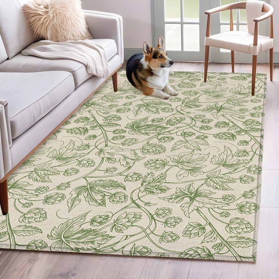 Area Rug 3x5ft Vintage Sage Green Botanical Area Rugs Washable Low Pile ...