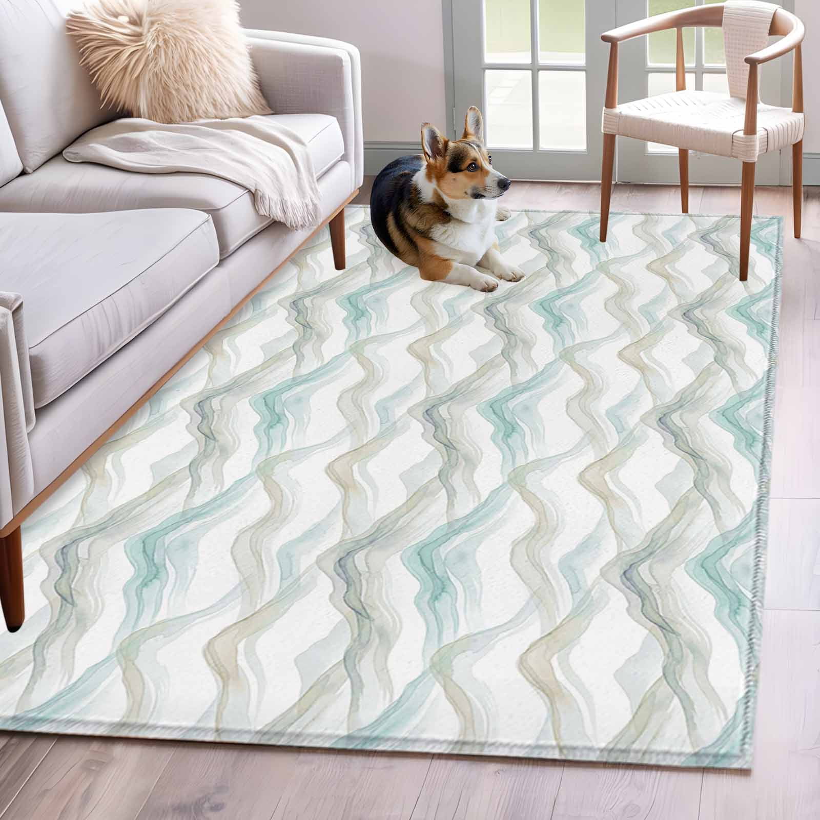 Area Rug 3x5ft, Water Ripple Teal Gradient Washable Rugs for Living ...