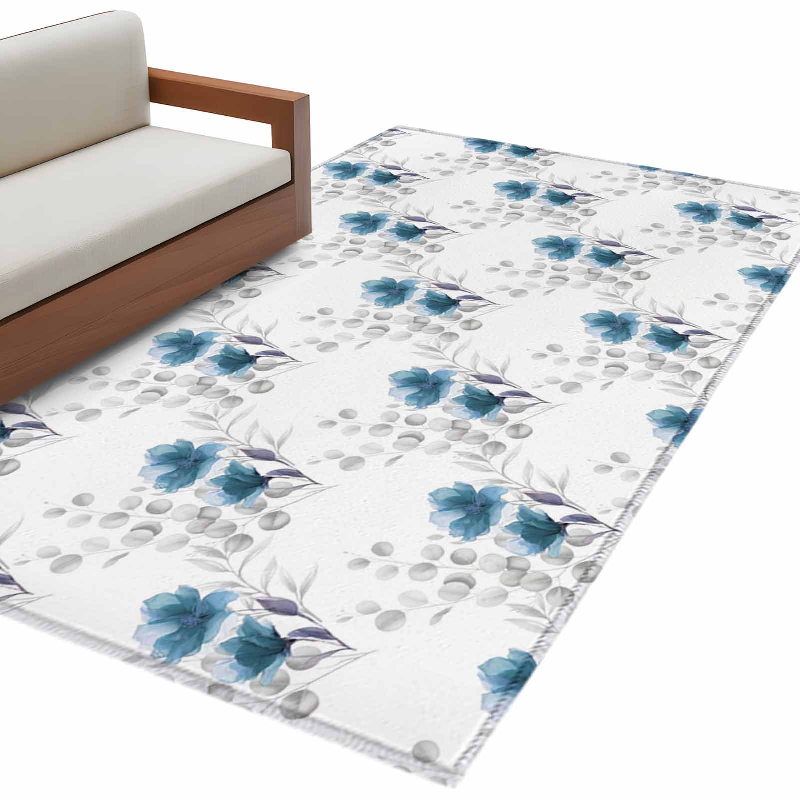 Area Rug 3x5ft, Watercolor Blossom Flower Leaf Washable Rugs for Living ...