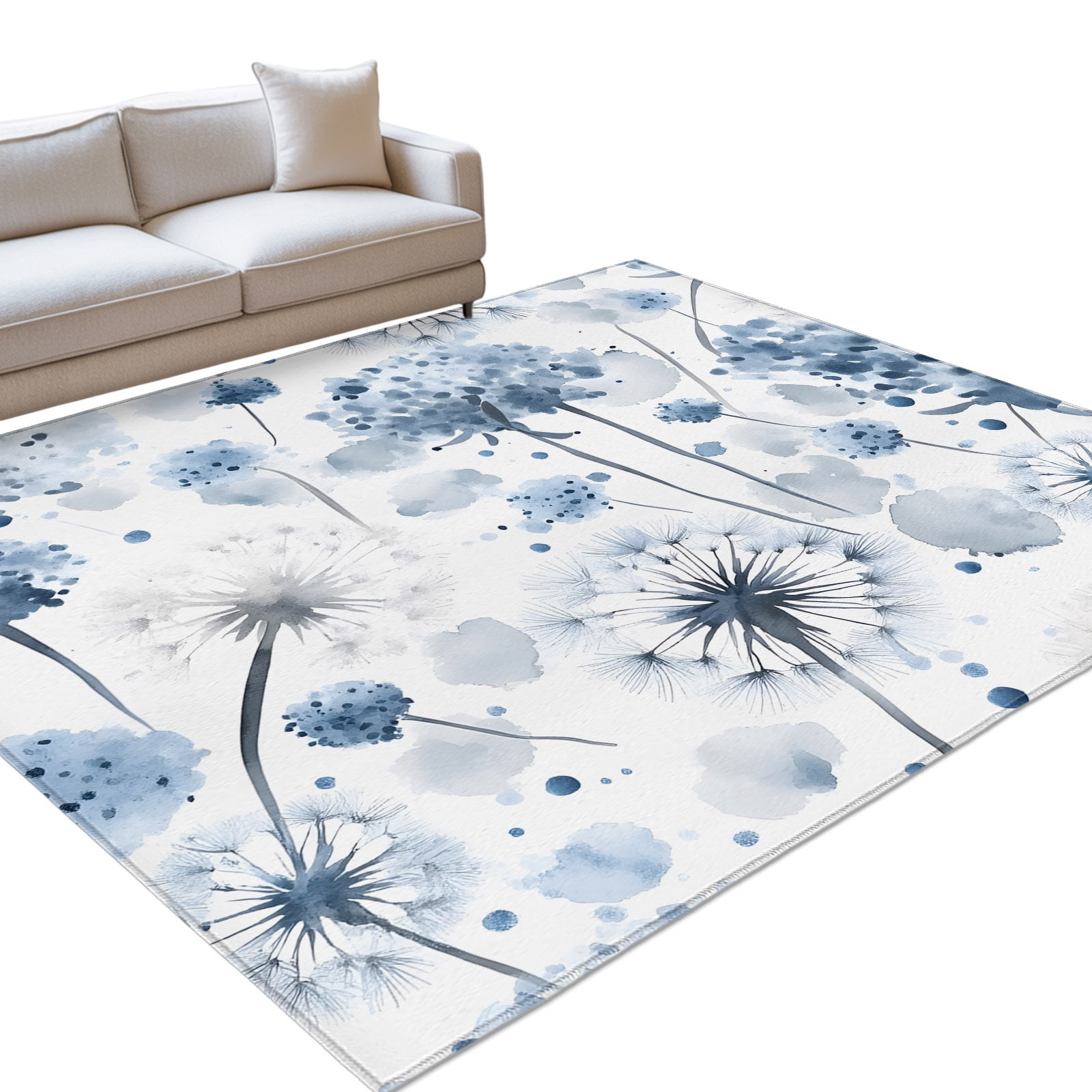 Area Rug 3x5ft Watercolor Blue Dandelion Washable Area Rugs for Living ...