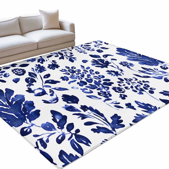Area Rug 3x5ft Watercolor Blue Flower Pattern Washable Area Rugs for ...