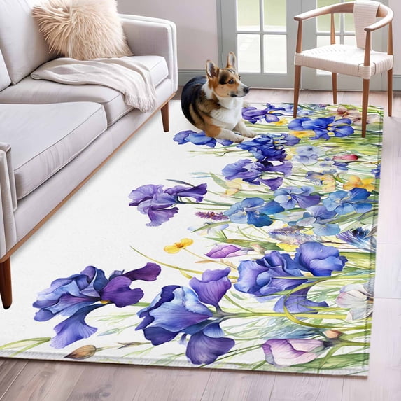 Area Rug 3x5ft Watercolor Garden Spring Flower Iris Area Rugs Washable ...