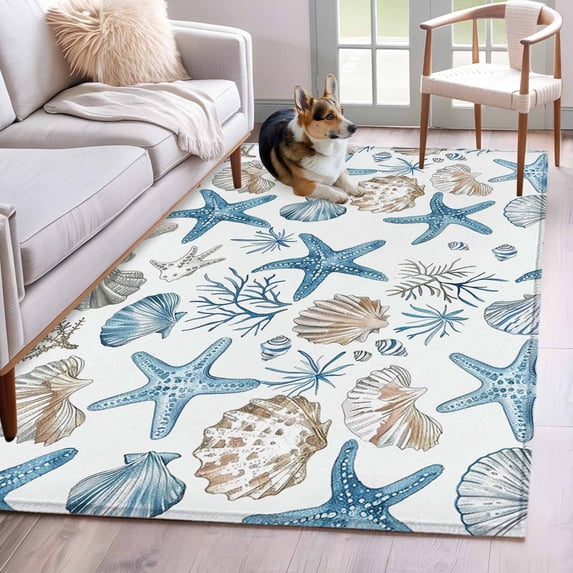 Area Rug 3x5ft Watercolor Marine Starfish Shell Coral Area Rugs ...