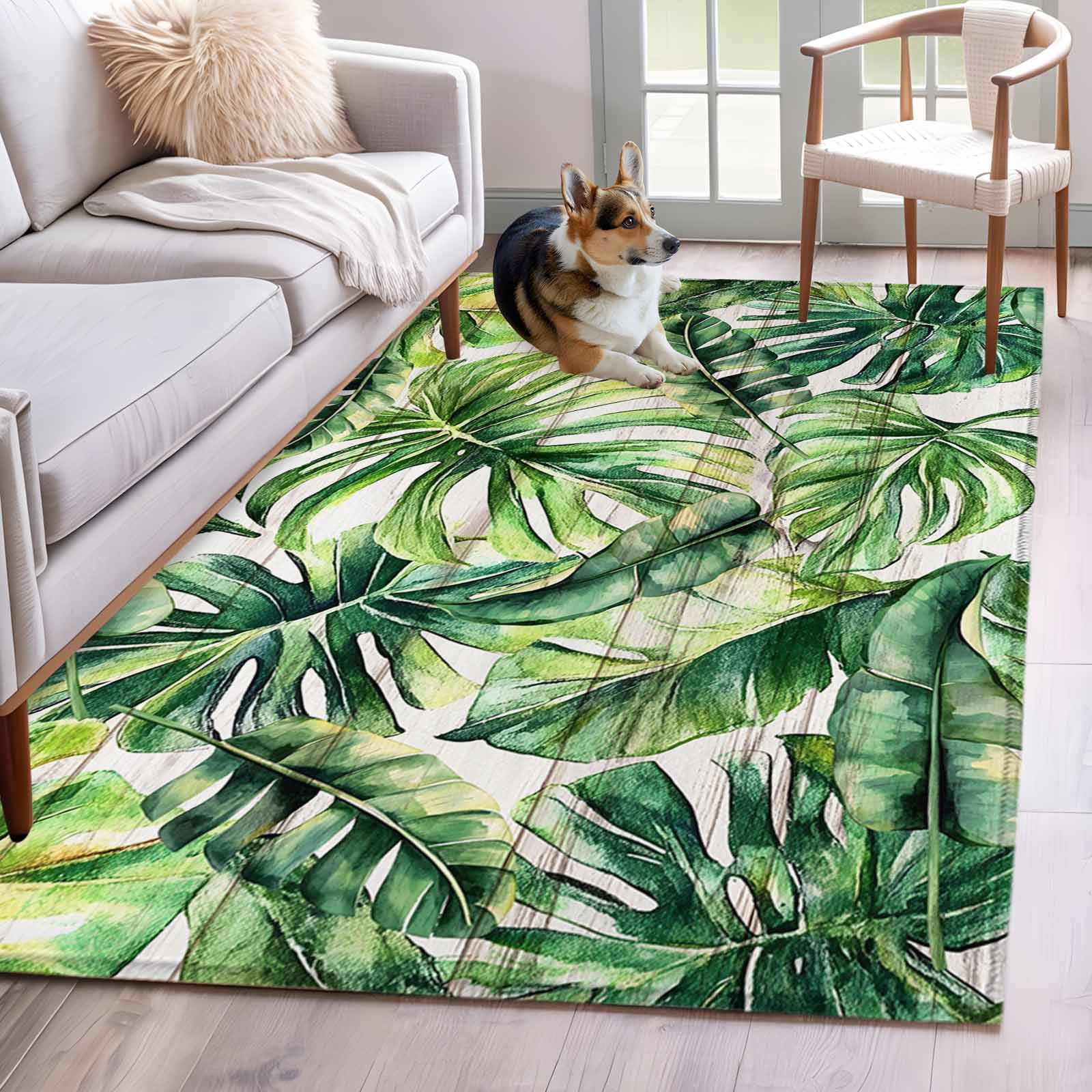 Area Rug 3x5ft Watercolor Monstera Leaves Area Rugs Washable Low Pile ...