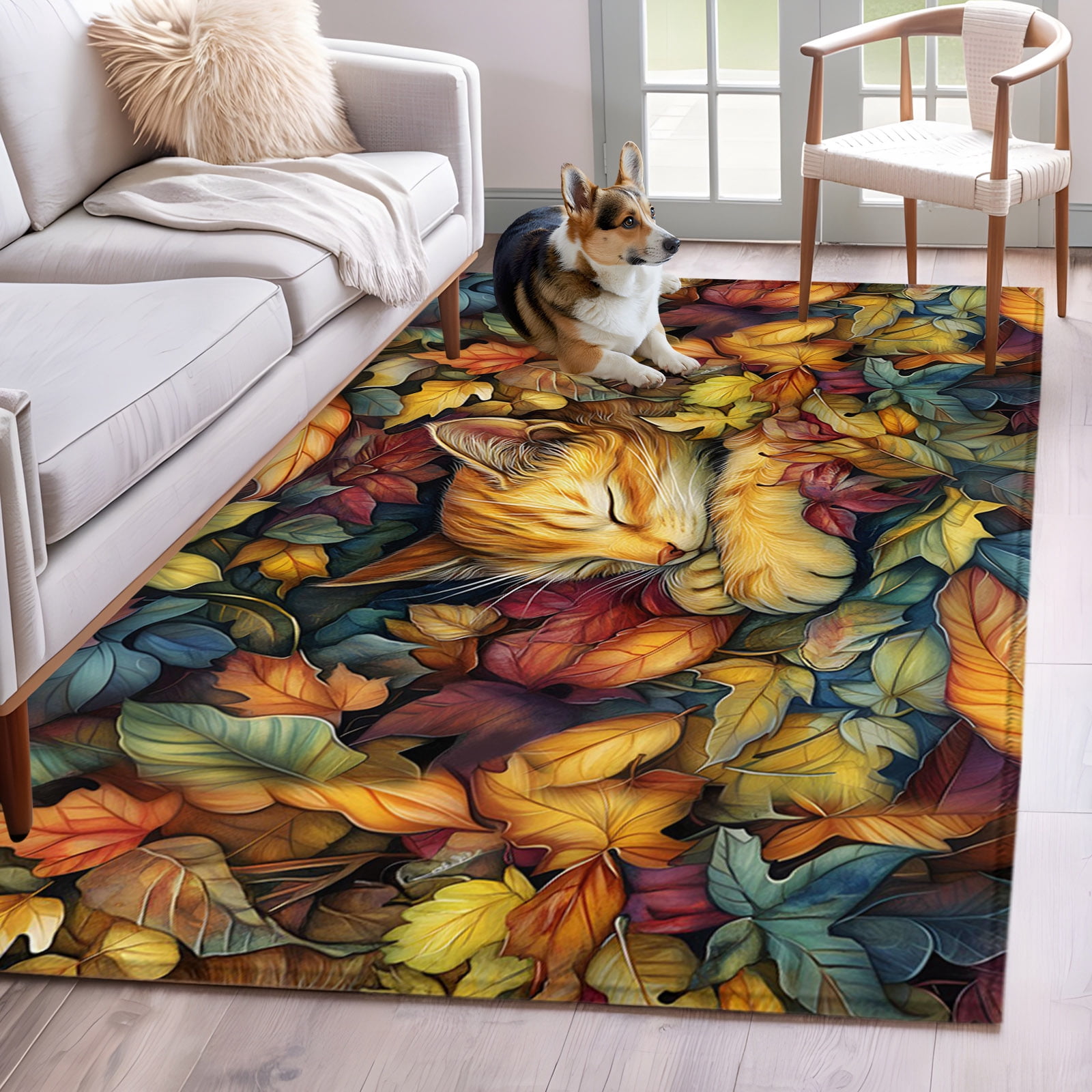 Area Rug 3x5ft, Watercolor Pastoral Cat Washable Rugs for Living Room ...