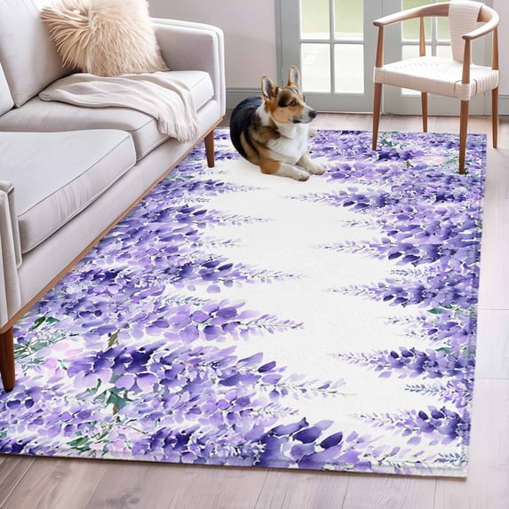 Area Rug 3x5ft Watercolor Purple Vineflowers Leaves Area Rugs Washable ...