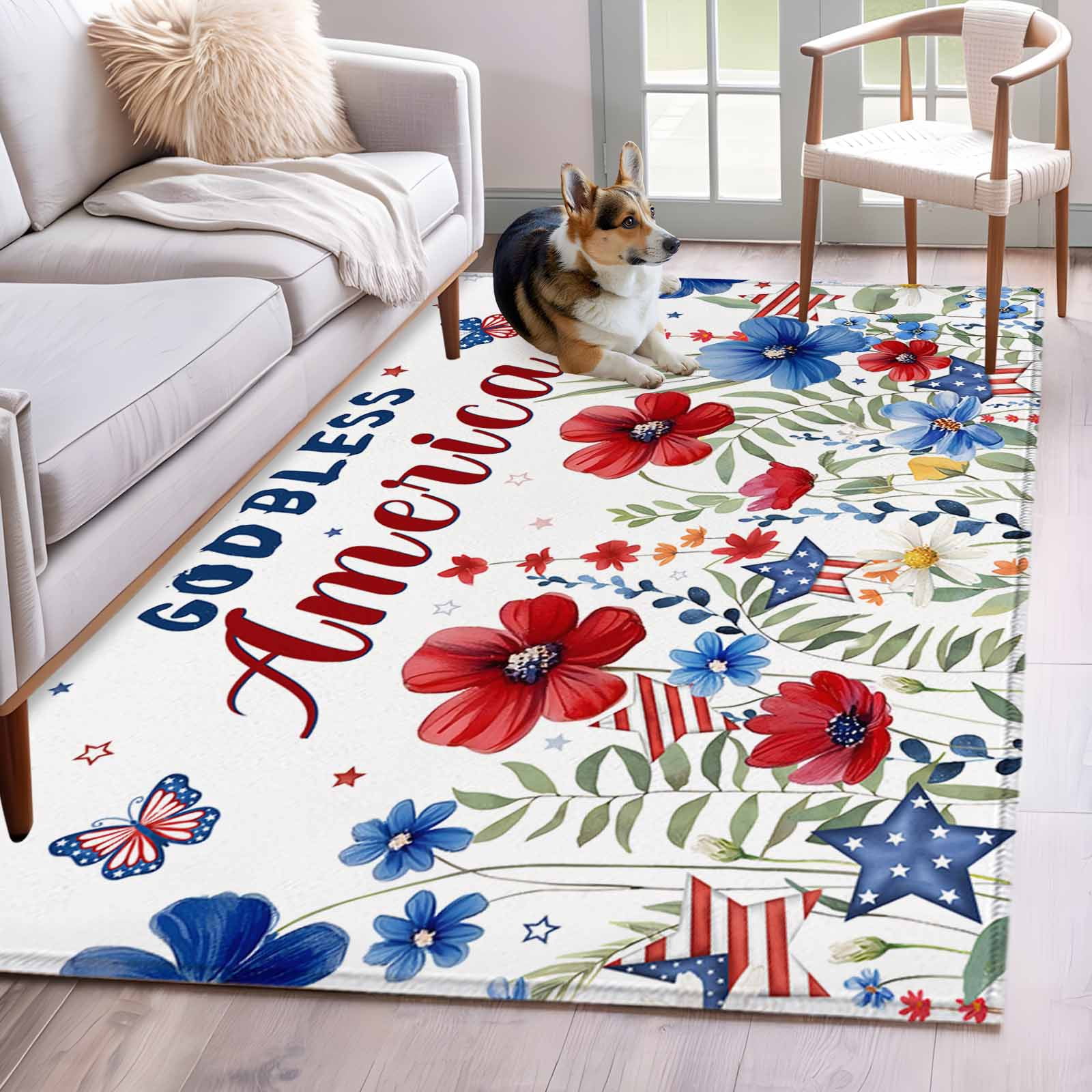 Area Rug 3x5ft Watercolor Red Blue Flower Butterfly Star Area Rugs ...