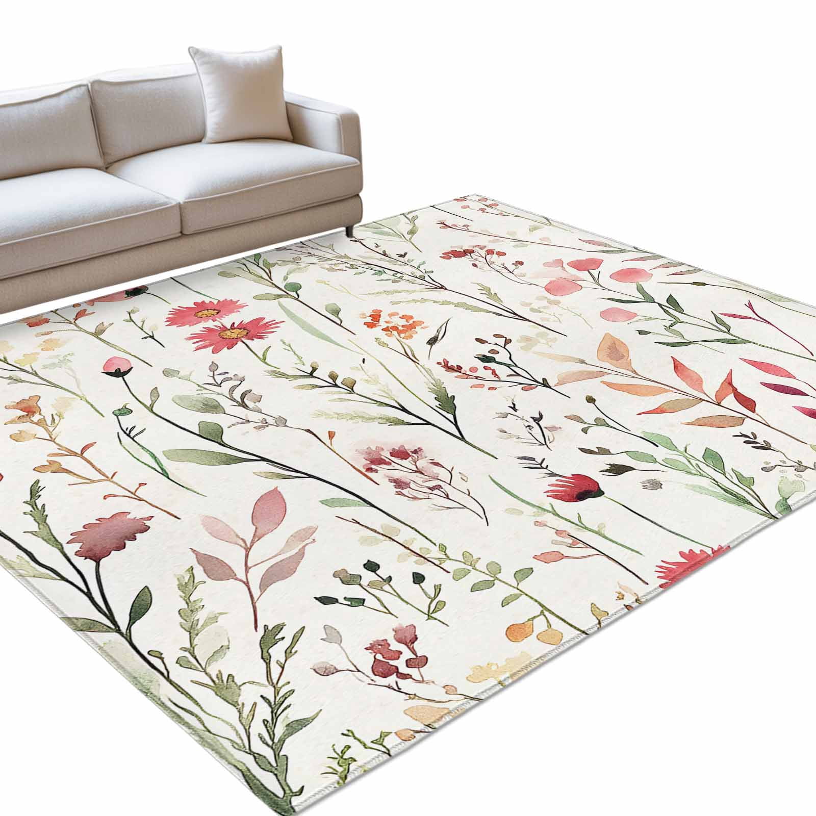 Area Rug 3x5ft Watercolor Spring Flower Washable Area Rugs for Living ...
