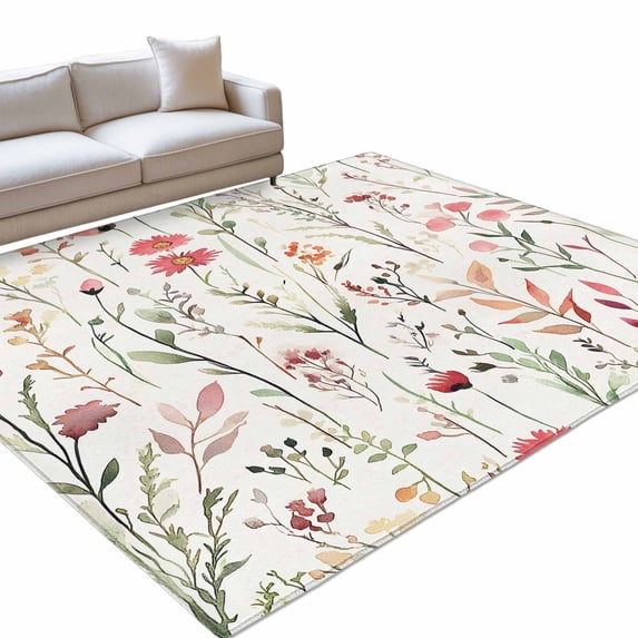Area Rug 3x5ft Watercolor Spring Flower Washable Area Rugs for Living ...