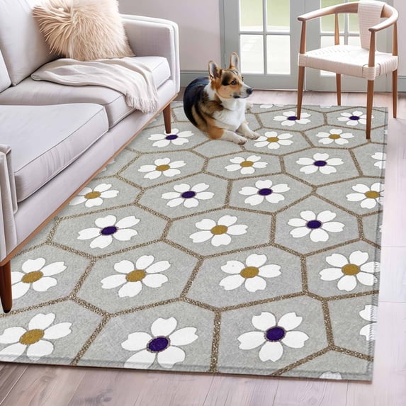 Area Rug 3x5ft, Watercolor White Small Flowers Washable Rugs for Living ...