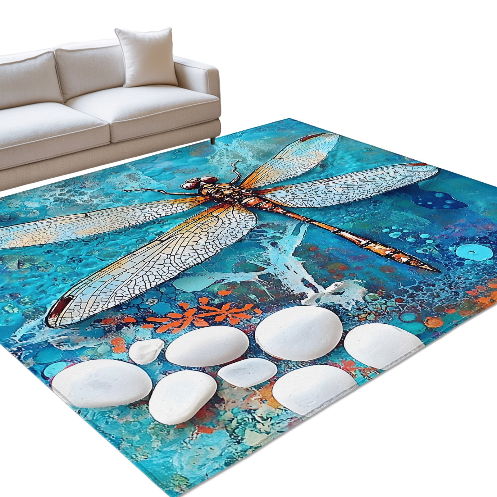 Area Rug 3x5ft Watercolors Dragonfly Wave Washable Area Rugs for Living ...