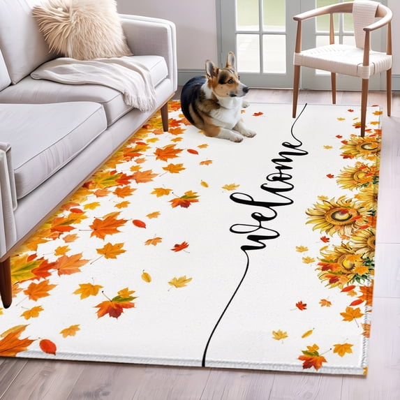 Area Rug 3x5ft, Welcome Words on White Washable Rugs for Living Room ...