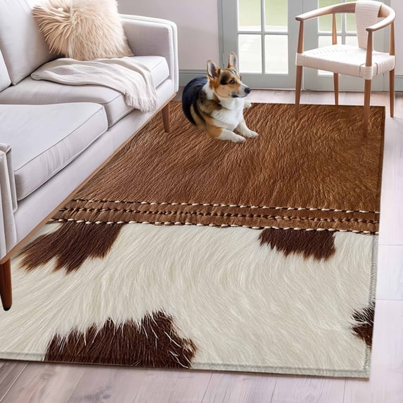Area Rug 3x5ft Western Cow Leather Texture Area Rugs Washable Low Pile ...