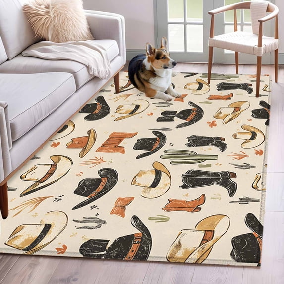 Area Rug 3x5ft Western Cowboy Hat Boots Area Rugs Washable Low Pile ...