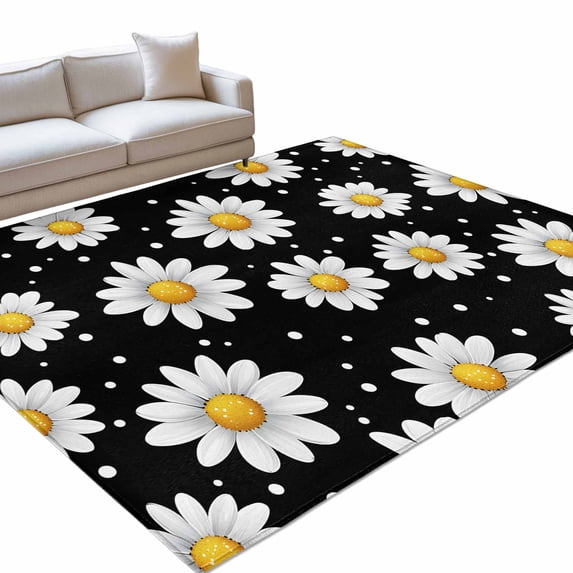 Area Rug 3x5ft White Daisy Washable Area Rugs for Living Room Black ...